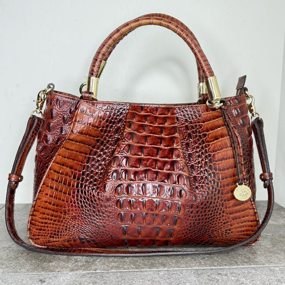 Brahmin | Bags | Brahmin Ruby Melbourne Pecan Croc Embossed Leather Satchel Shoulder Bag | Poshmark